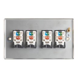 Contactum iConic 4-Gang Double RJ45 Ethernet Socket Brushed Steel with ...