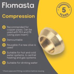 Flomasta Brass Compression Blanking Disc Caps 15mm 2 Pack - Screwfix