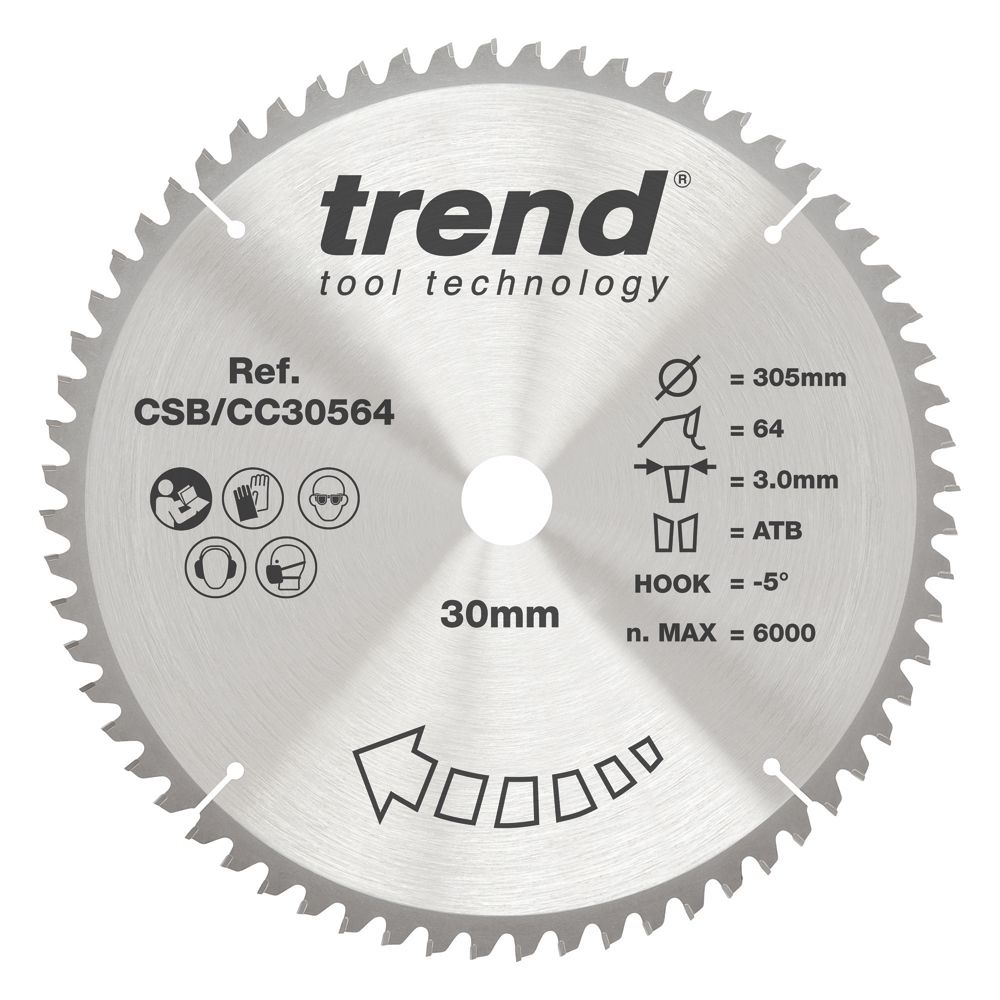 Trend CSB/CC30564 Wood Crosscut Circular Saw Blade 305mm x 30mm 64T ...