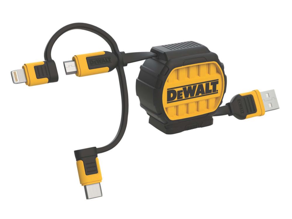 DEWALT USB-A to Micro USB-B / Lightning / USB-C Retractable 3-in-1 ...