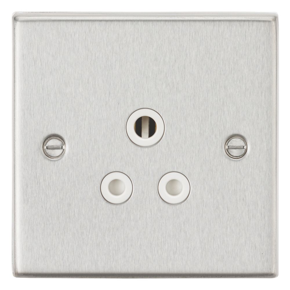 Knightsbridge 5A 1-Gang Unswitched Socket Brushed Chrome with White ...