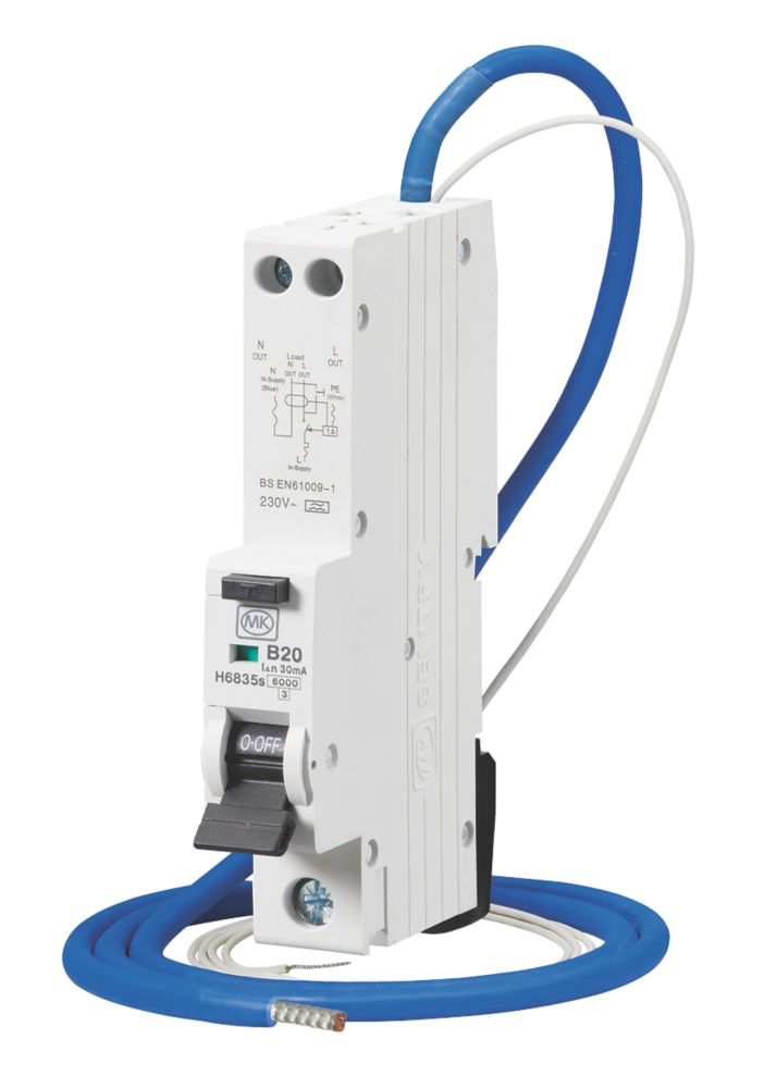 MK Sentry 20A 30mA Type A SP B Curve RCBO - Screwfix