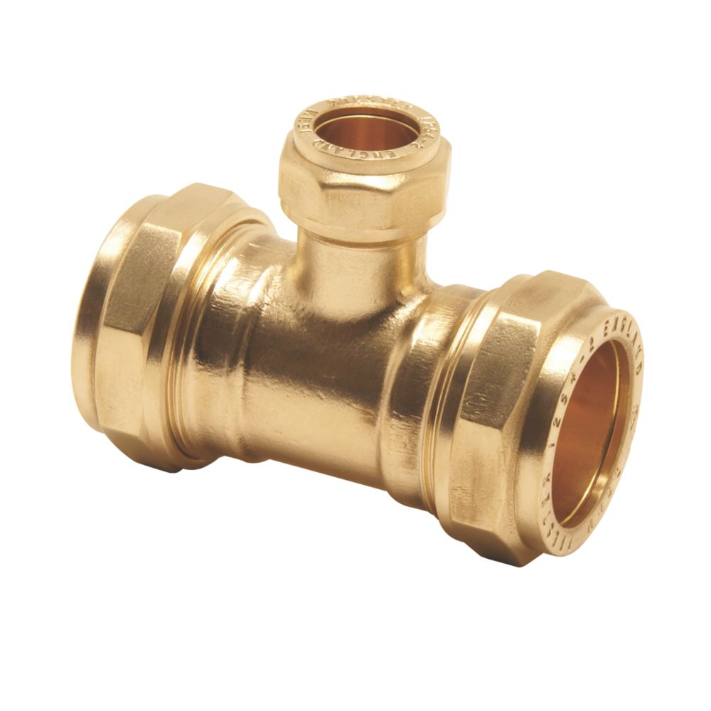 Pegler PX50C Brass Compression Reducing Tee 28mm x 28mm x 22mm - Screwfix