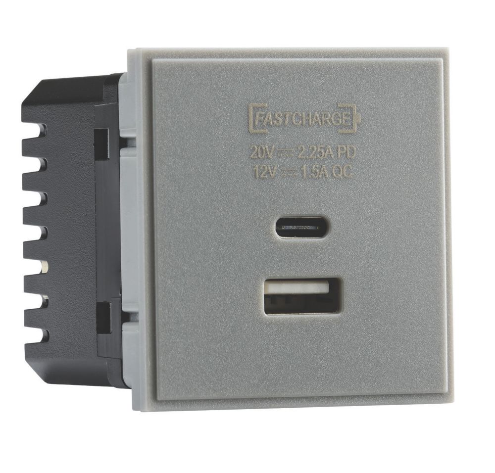 Knightsbridge Modular 2.25A 45W 2-Outlet Type A & C USB Socket Grey ...