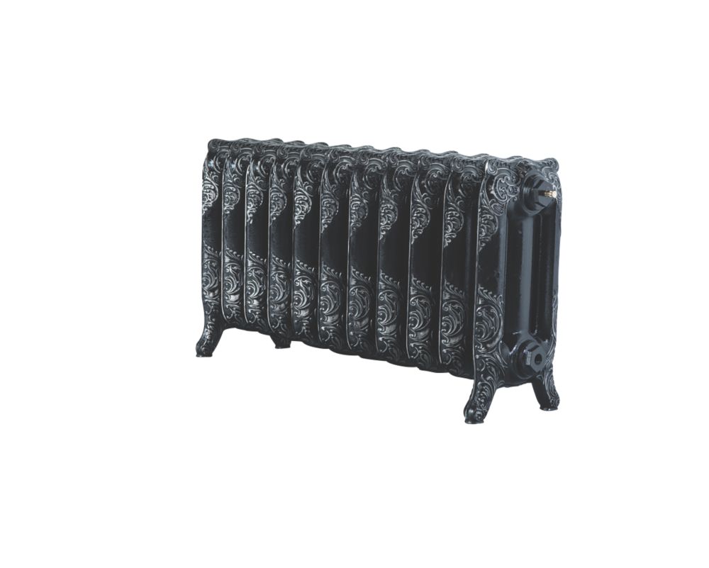 Arroll 470mm x 914mm 3378BTU Black / Silver Cast Iron 3 Column Radiator ...