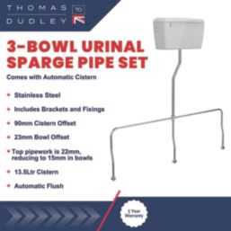 Thomas Dudley Ltd 3-Bowl Urinal Sparge Pipe Set with Automatic Cistern ...