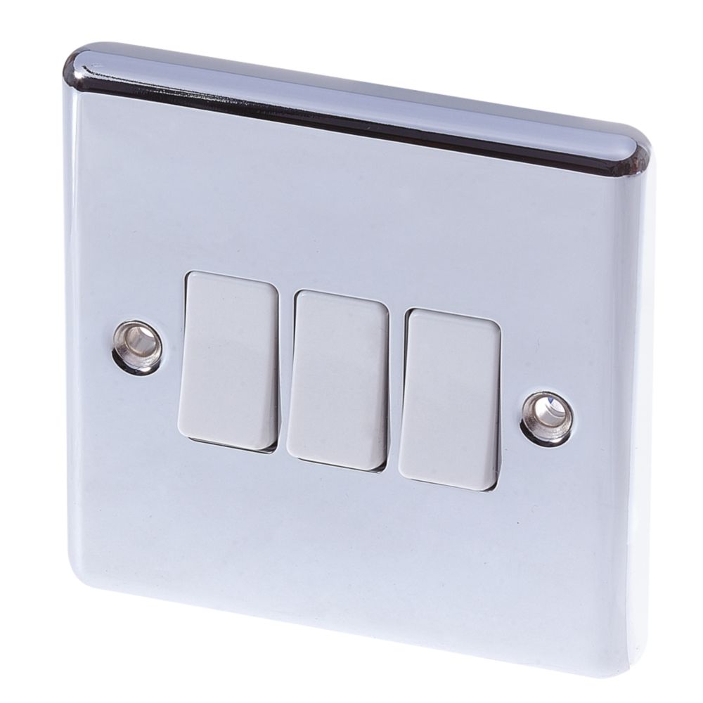 LAP 10AX 3-Gang 2-Way Light Switch Polished Chrome with White Inserts ...