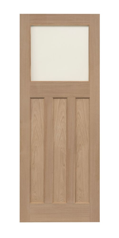 Edwardian 1-Clear Light Unfinished Oak Wooden 3-Panel Internal Door ...