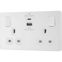 British General Evolve 13A 2-Gang SP Switched Socket + 3A 22W 2-Outlet ...