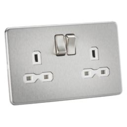 Knightsbridge 13A 2-Gang DP Switched Double Socket Brushed Chrome with ...