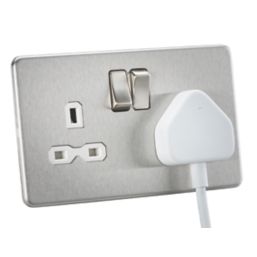 Knightsbridge 13A 2-Gang DP Switched Double Socket Brushed Chrome with ...