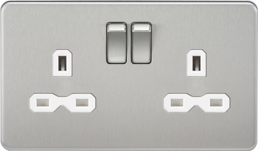 Knightsbridge 13A 2-Gang DP Switched Double Socket Brushed Chrome with ...