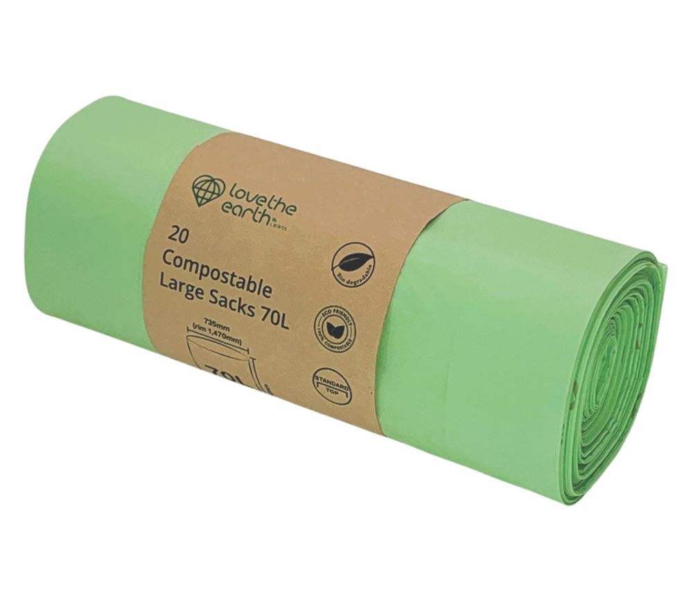 L-PRO Love The Earth Light Green Compostable Sacks 70Ltr 20 Pack - Screwfix