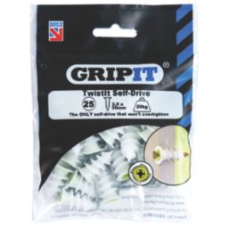 GripIt Self-Drive Plasterboard Fixings Acetal Plastic 27mm 25 Pack ...
