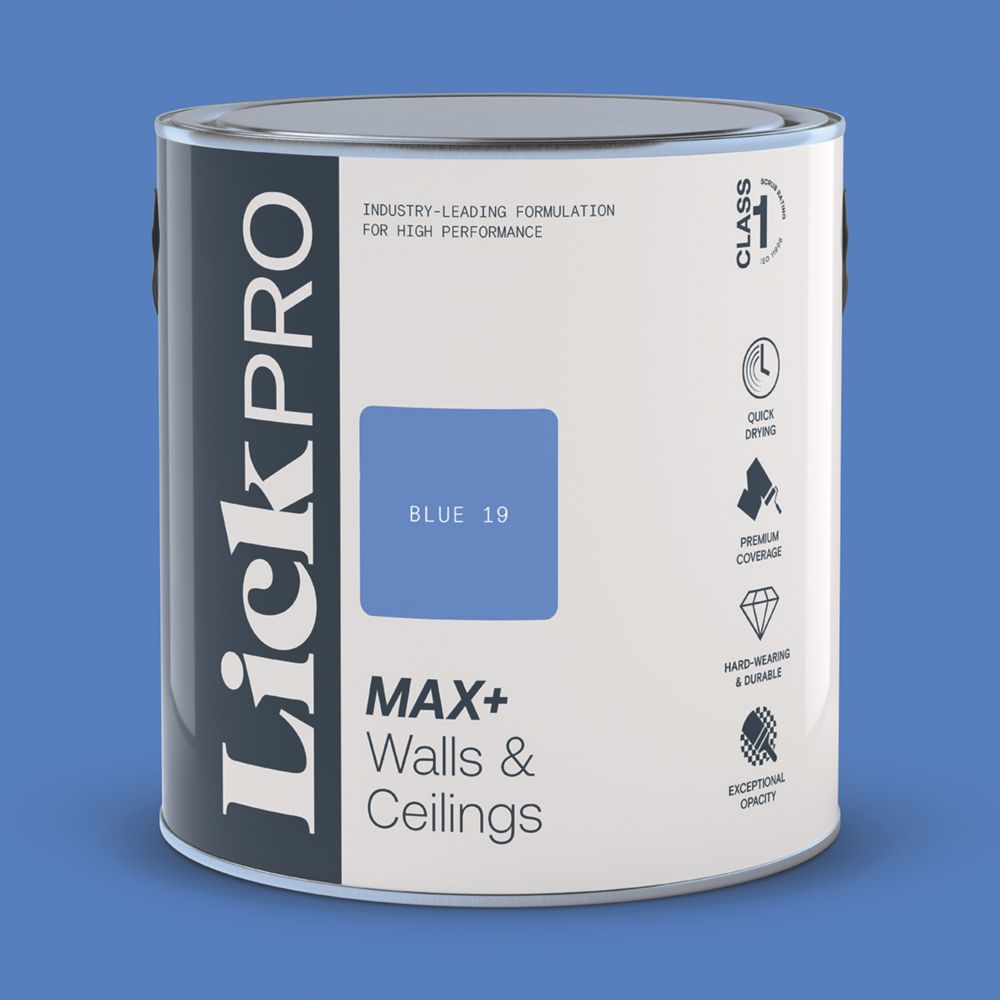 LickPro Max+ 2.5Ltr Blue 19 Matt Emulsion Paint - Screwfix