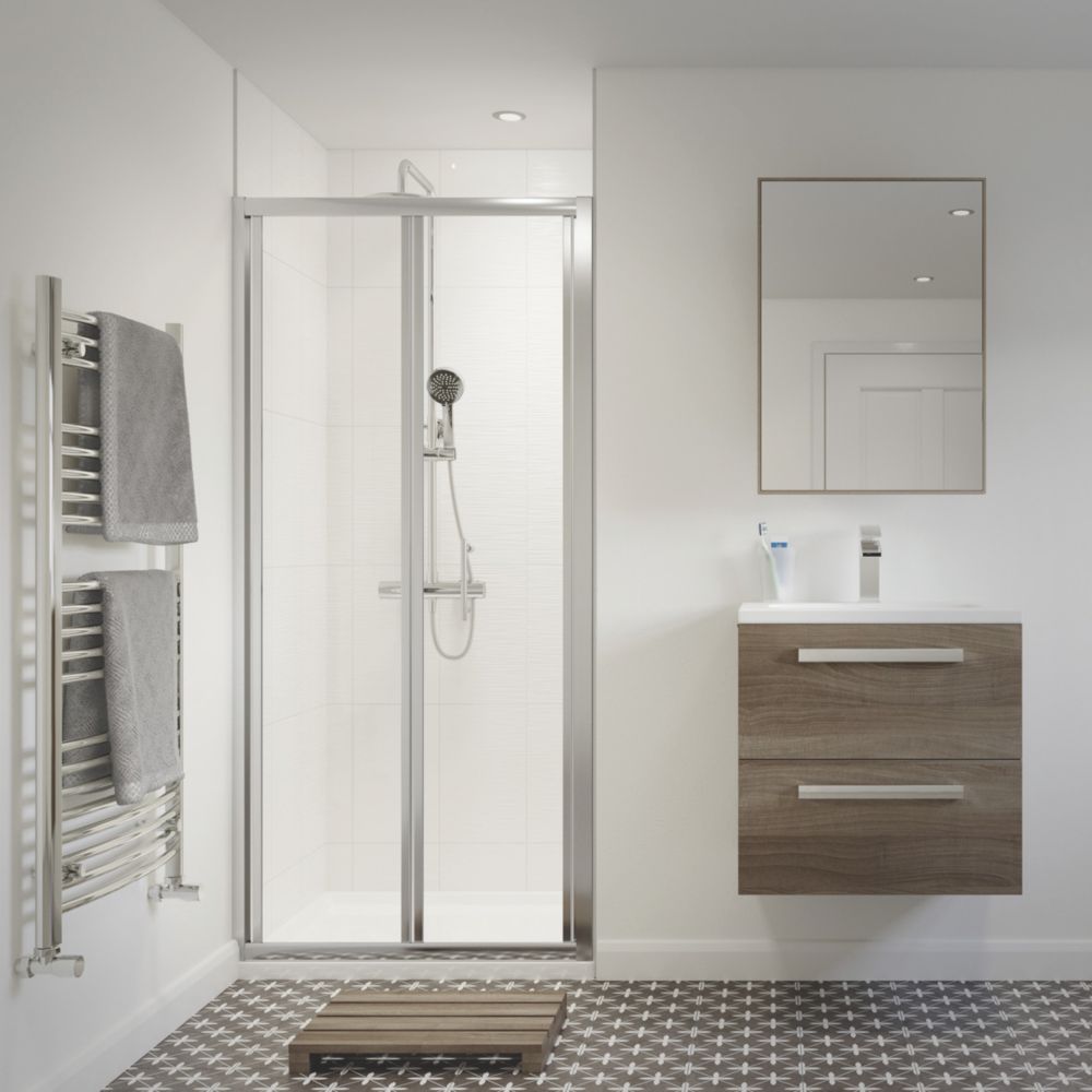 Framed Square Bi-Fold Shower Door Aluminium 700mm x 1850mm - Screwfix