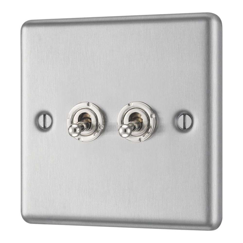 LAP 20A 16AX 2-Gang 2-Way Toggle Switch Brushed Stainless Steel - Screwfix