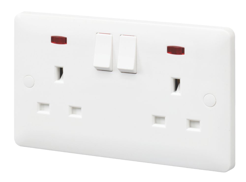 MK Base 13A 2-Gang SP Switched Socket White with Neon with White ...