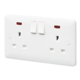 MK Base 13A 2-Gang SP Switched Socket White with Neon - Screwfix