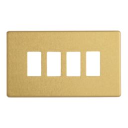 Contactum Lyric 4-Module Grid Faceplate Brushed Brass - Screwfix