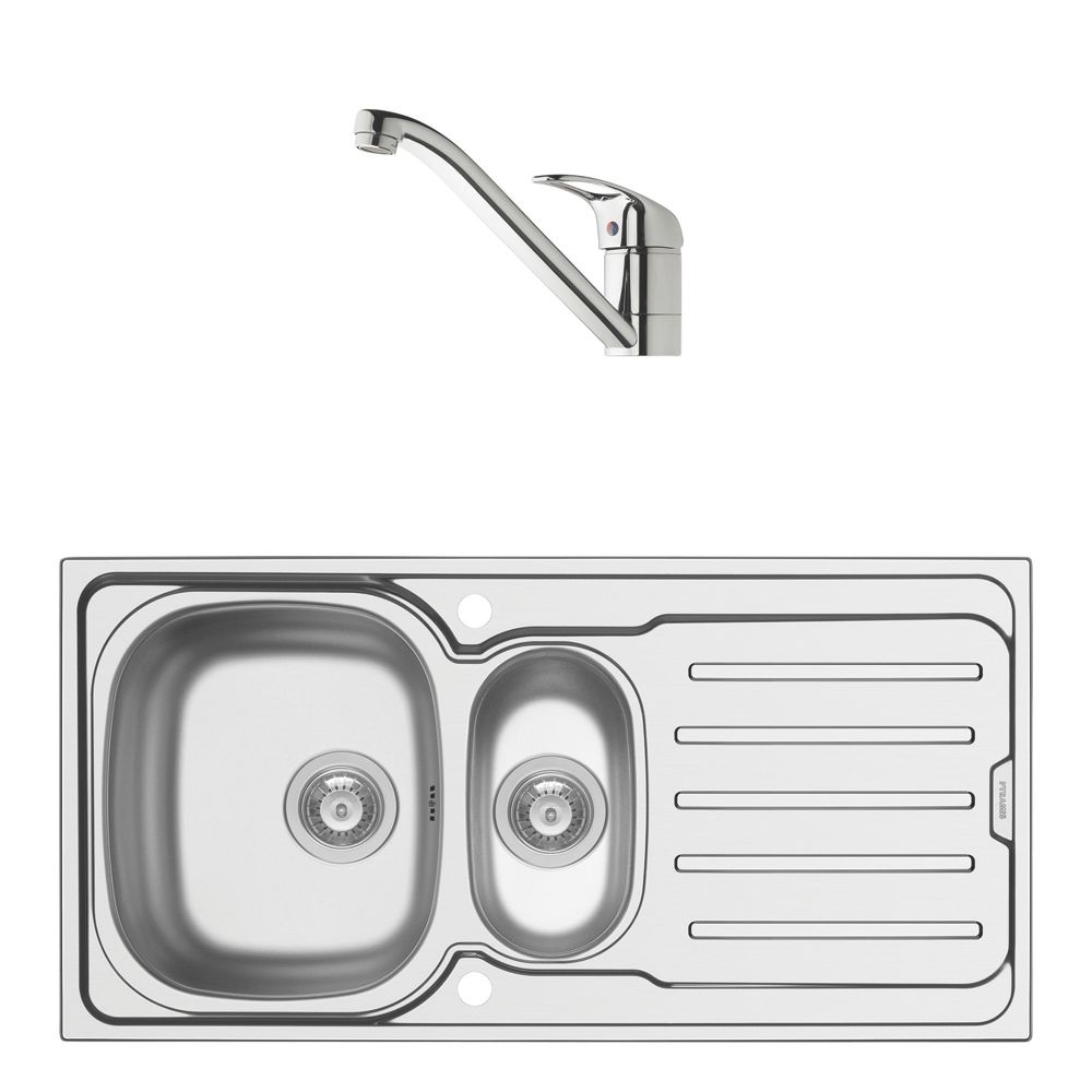 Swirl 1.5 Bowl Brass Kitchen Sink & Tap Pack 1000mm x 500mm - Screwfix