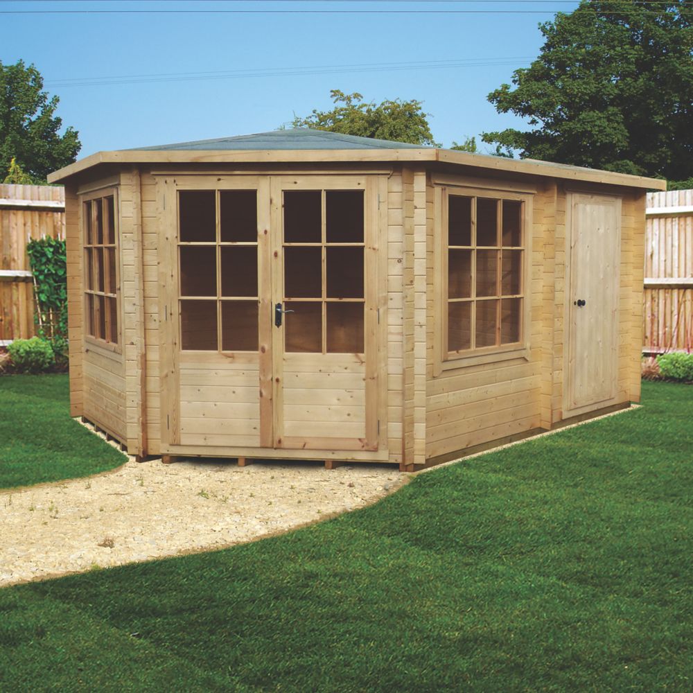 Shire Rowney 14' x 9' 6" (Nominal) Hip Timber Log Cabin - Screwfix