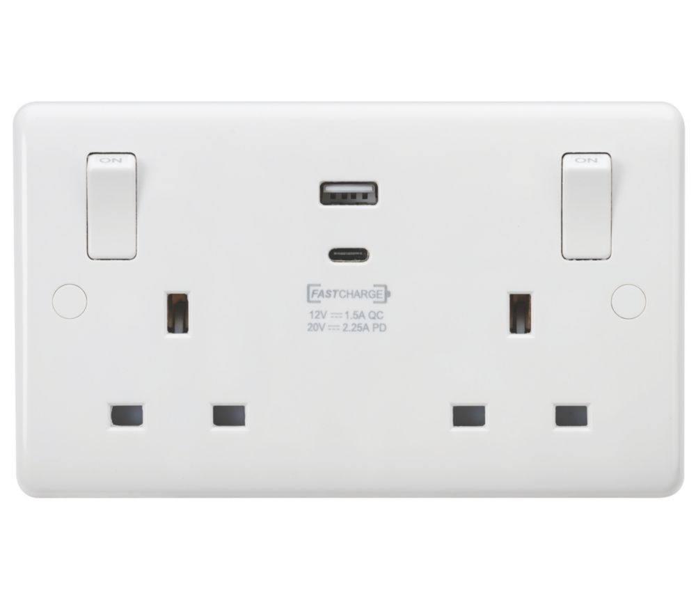 Knightsbridge Curved Edge 13A 2-Gang SP Switched Socket + 2.25A 45W 2 ... Knightsbridge Curved Edge 13A 2-Gang SP Switched Socket + 2.25A 45W 2 ...