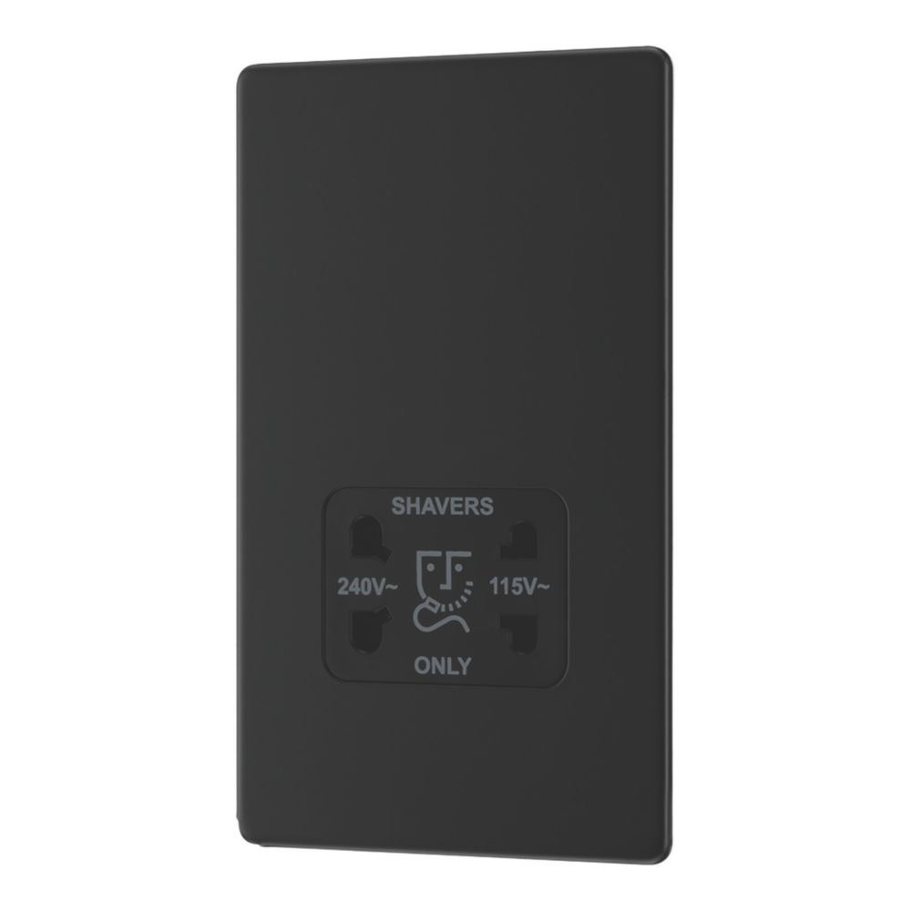 LAP 2-Gang Dual Voltage Shaver Socket 115/240V Matt Black with Black ...