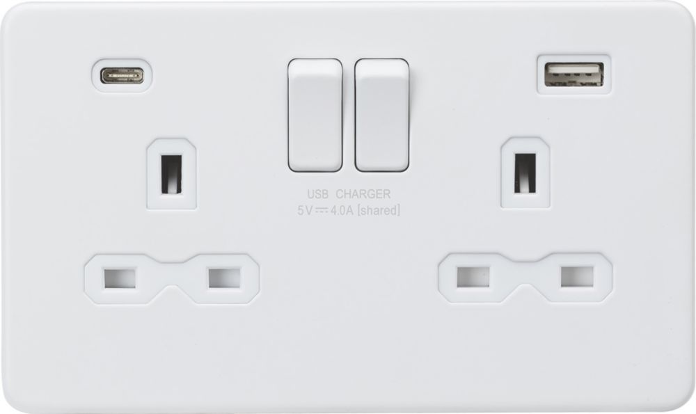 Knightsbridge 13A 2-Gang SP Switched Socket + 4.0A 20W 2-Outlet Type A ...