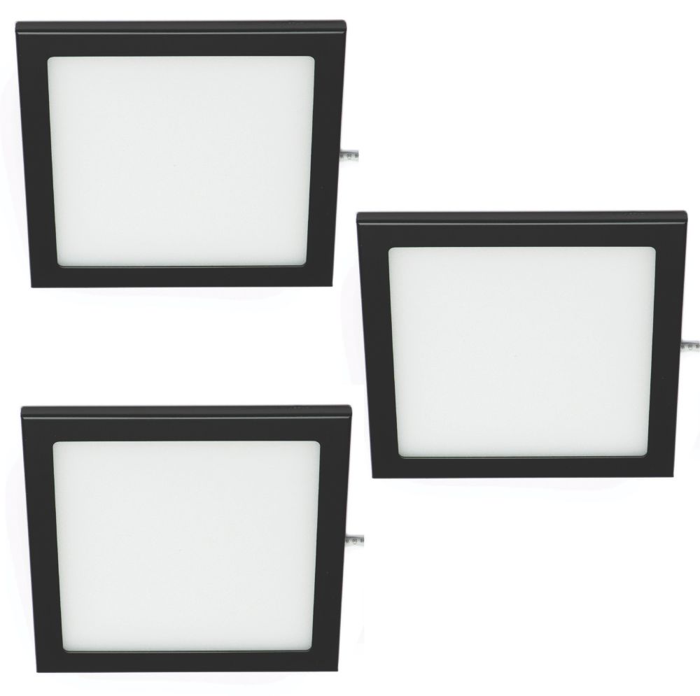 VEW Slim Square LED Cabinet Lights Black 3W 150lm 3 Pack - Screwfix