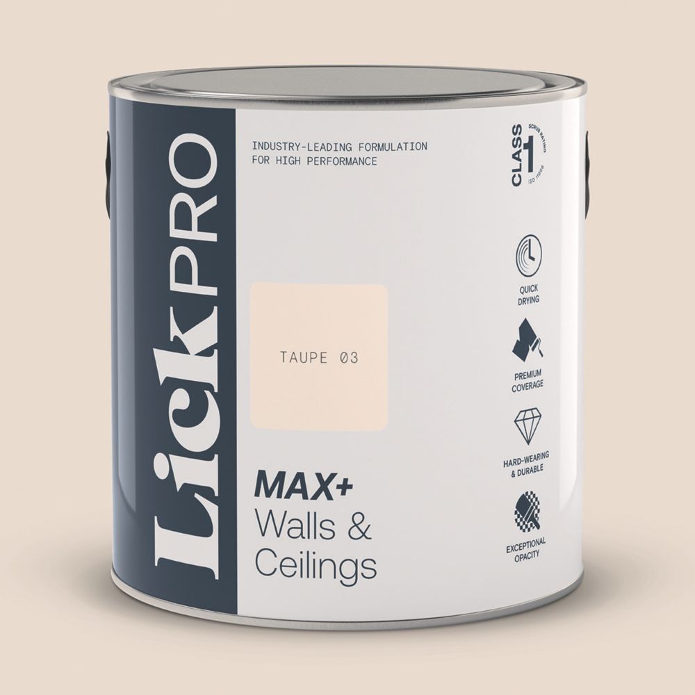 LickPro Max+ 2.5Ltr Taupe 03 Matt Emulsion Paint - Screwfix