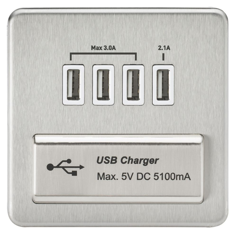 Knightsbridge 5.1A 25.5W 4-Outlet Type A USB Socket Brushed Chrome with ...