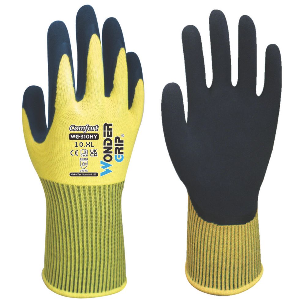 Wonder Grip WG-310HY Comfort Gloves Yellow X Large - Screwfix
