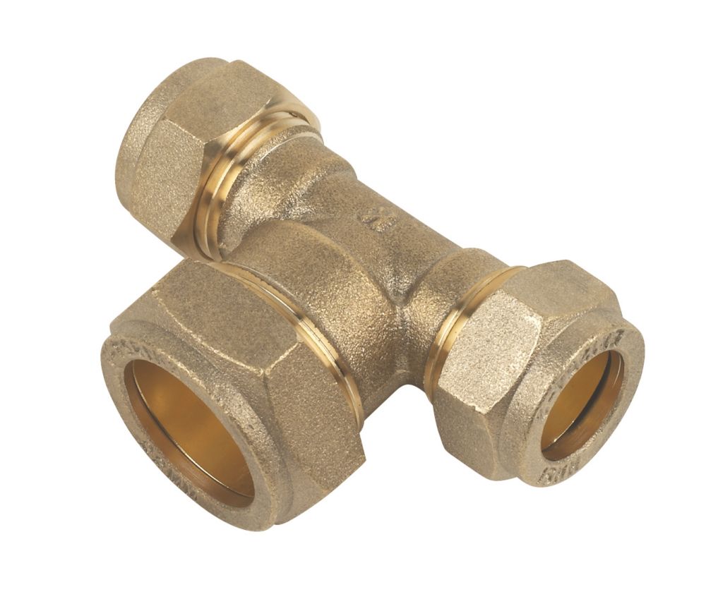Flomasta Brass Compression Reducing Tee 15mm x 15mm x 22mm - Screwfix