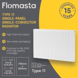 Flomasta 700mm x 900mm 3330BTU White Type 11 Convector Radiator - Screwfix