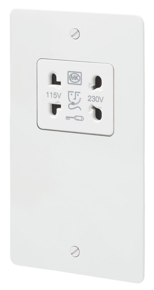 MK Edge 2-Gang Dual Voltage Shaver Socket 115 / 230V White with White ...
