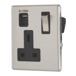 Contactum Lyric 13A 1-Gang DP Switched Socket + 3.1A 15.5W 1-Outlet Type A & C USB Charger ...