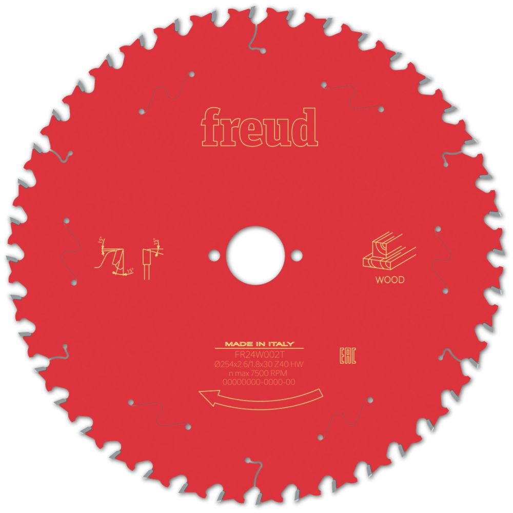 Freud F03FS09779 Wood Circular Saw Blade 254mm x 30mm 40T - Screwfix