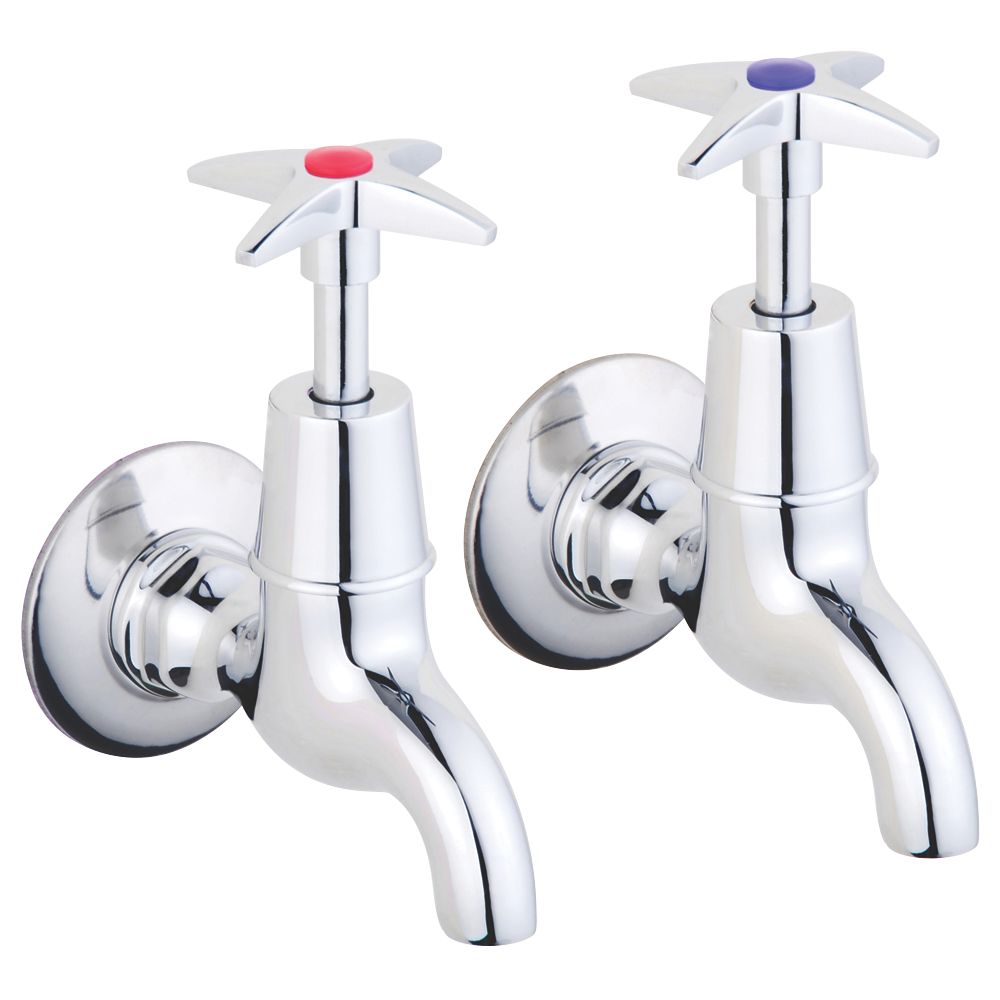Essentials Bib Cross Head Taps Chrome 1 Pair - Screwfix