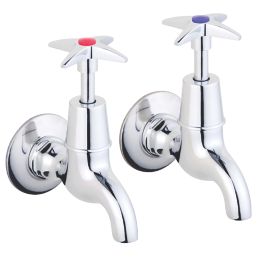 Essentials Bib Cross Head Taps Chrome 1 Pair - Screwfix