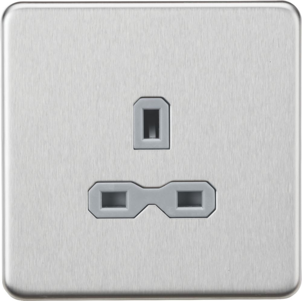 Knightsbridge 13A 1-Gang Unswitched Socket Brushed Chrome with Grey ...