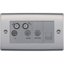 British General Nexus Metal 2-Gang Quadruplex TV Socket Brushed Steel ...
