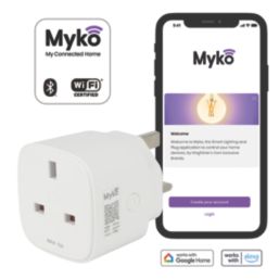 LAP Myko 13A Smart Plug with Energy Monitoring White/Grey - Screwfix