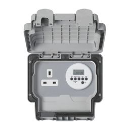MK IP66 13A 1-Gang Weatherproof Outdoor Unswitched Digital Timer Socket ...