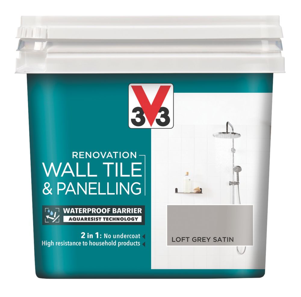 V33 Satin Loft Grey Acrylic Wall Tile & Panelling Paint 750ml - Screwfix