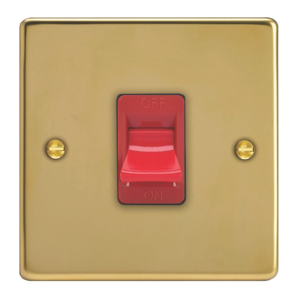 Varilight 45A 1-Gang 2-Pole Cooker Switch Polished Brass - Screwfix