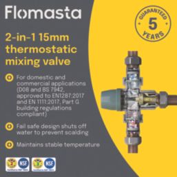 Flomasta Thermostatic Mixing Valve 15mm - Screwfix