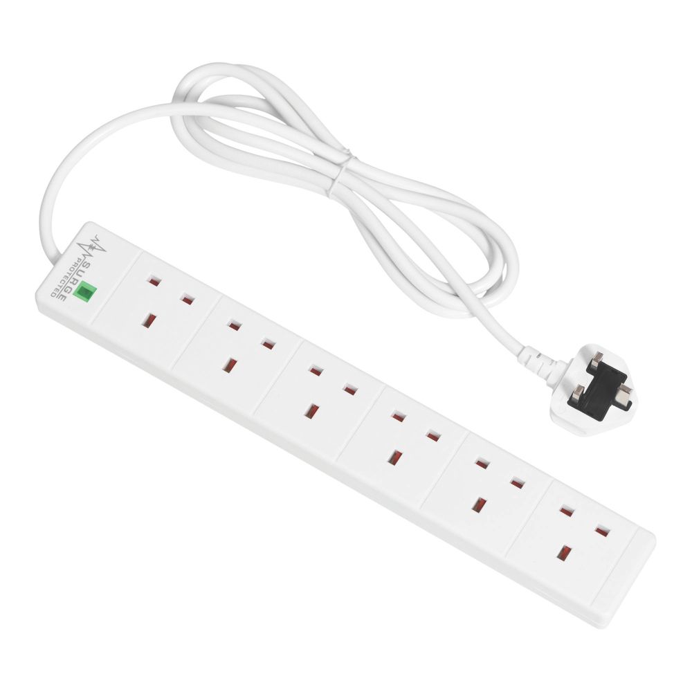 Essentials 13A 6-Gang Unswitched Surge-Protected Extension Lead White ...
