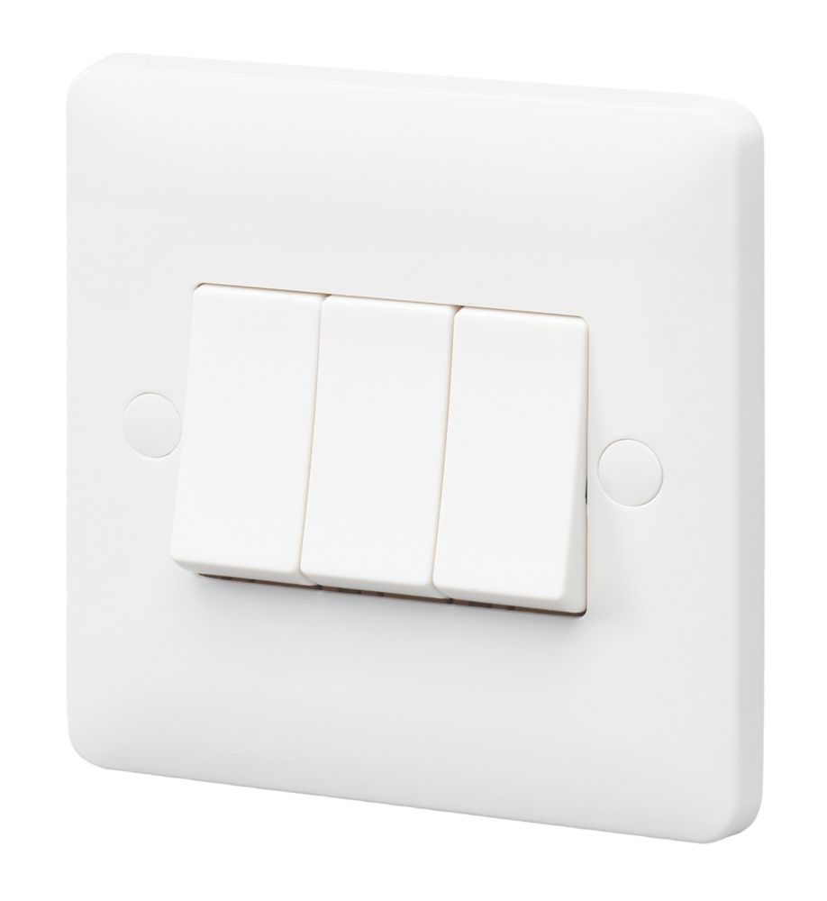 MK Base 10AX 3-Gang 2-Way Light Switch White | Switches | Screwfix.com