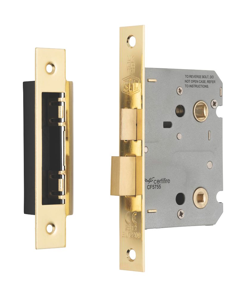 Smith & Locke Fire Rated Polished Brass Bathroom Lock 65mm Case - 44mm ...
